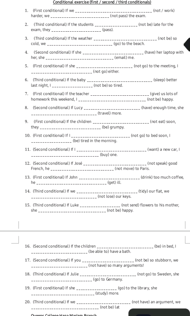Conditional exercise (first / second / third | StudyX