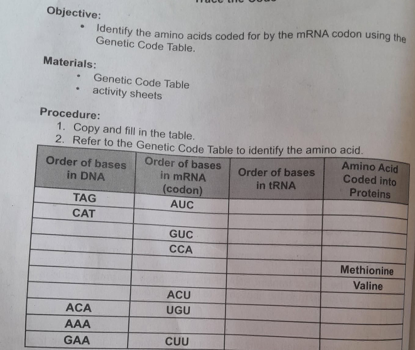 Objective Identify the amino acids coded for | StudyX
