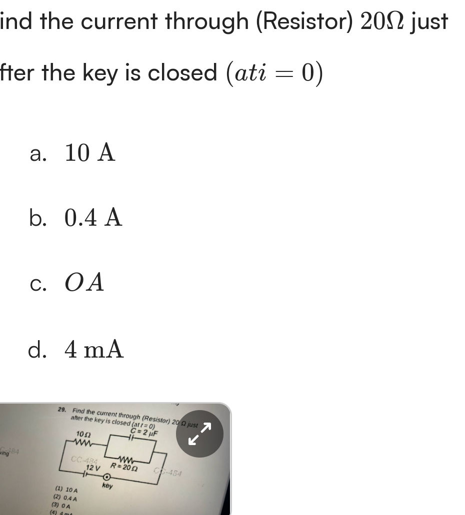 Find the current through (Resistor) 20 just | StudyX