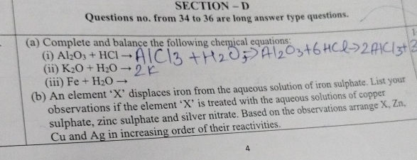 (a) Complete and balance the following | StudyX