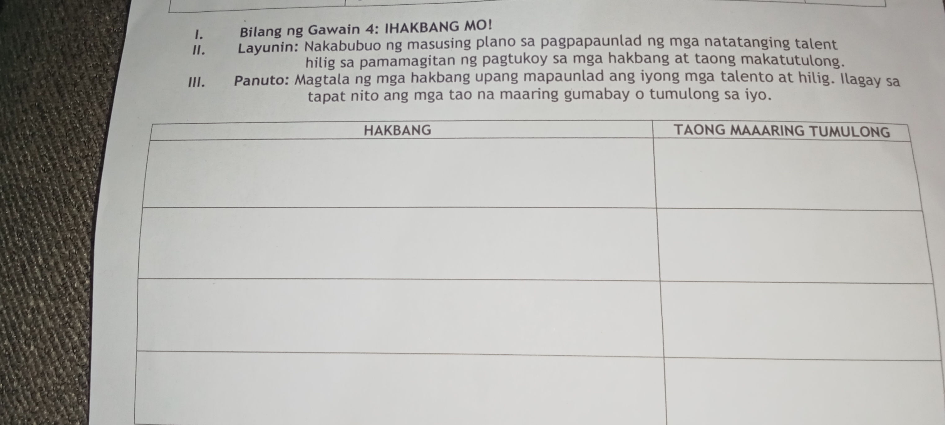 Bilang ng Gawain 4 IHAKBANG MO Layunin | StudyX