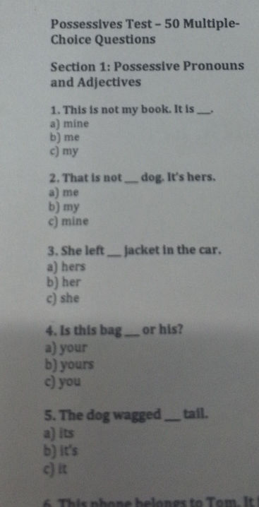 Possessives Test - 50 Multiple-Choice