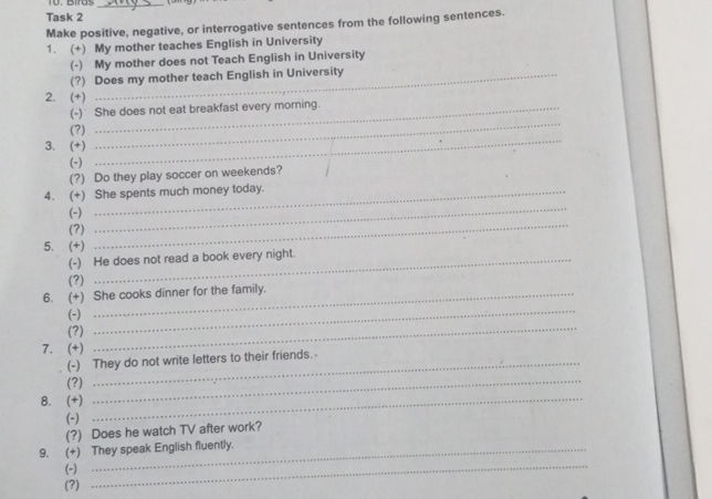 Task 2 Make positive negative or | StudyX