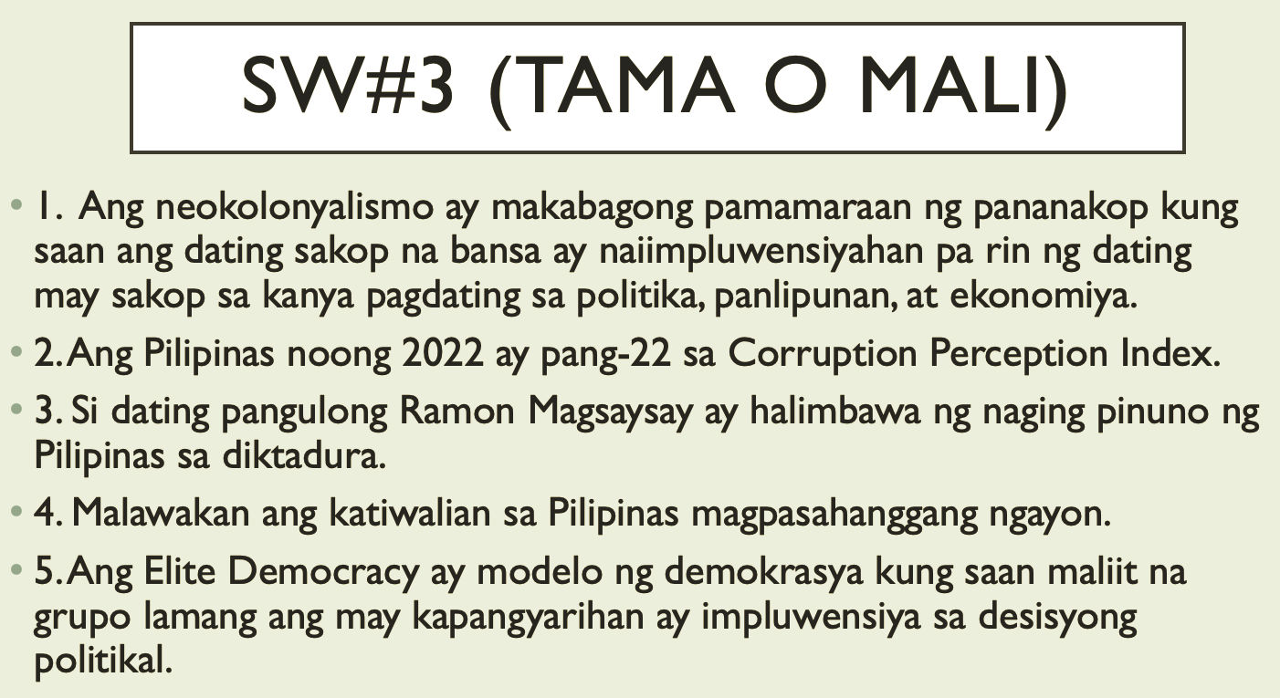 SW3 (TAMA O MALI) 1 Ang neokolonyalismo ay | StudyX