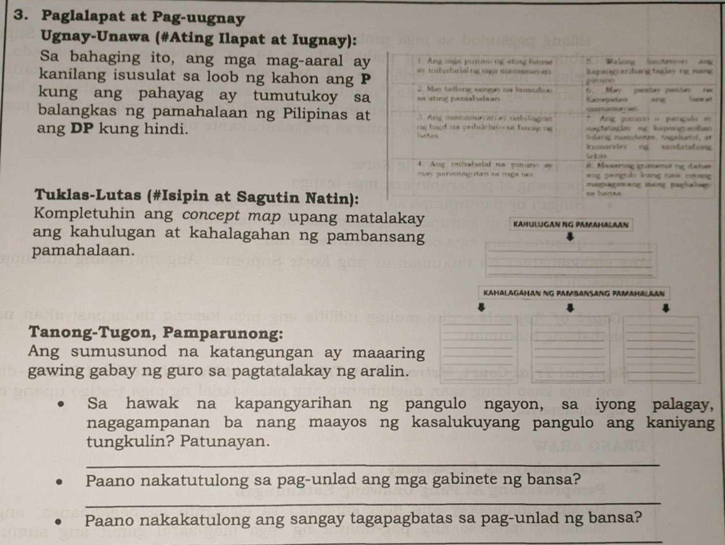 3 Paglalapat at Pag-uugnay Ugnay-Unawa | StudyX