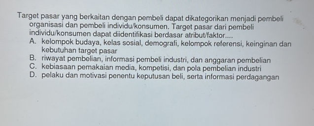 Target pasar yang berkaitan dengan pembeli | StudyX