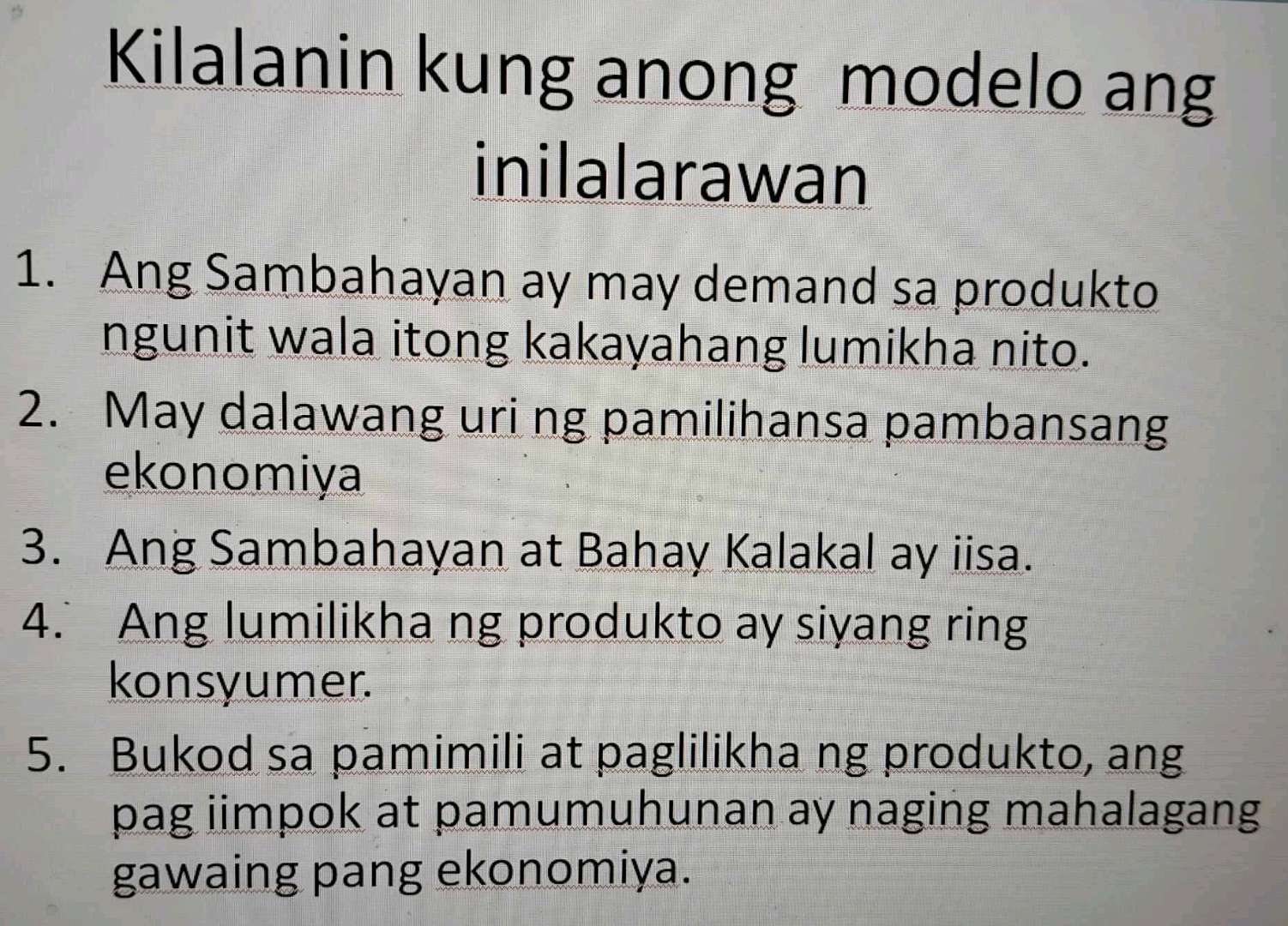 Kilalanin kung anong modelo ang inilalarawan | StudyX