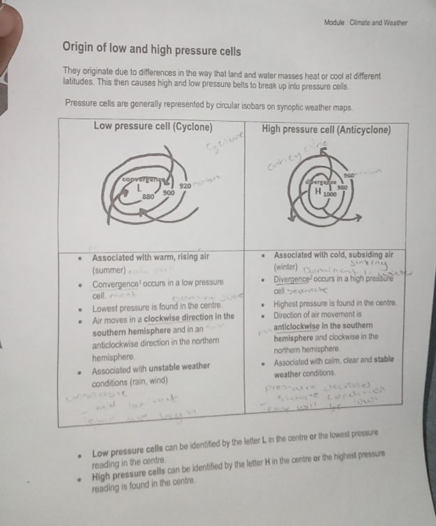Origin of low and high pressure cells They