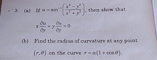 3 (a) If u = sin-1 ( x2 - y2x2 + y2 ) then