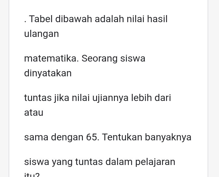 Tabel dibawah adalah nilai hasil ulangan | StudyX