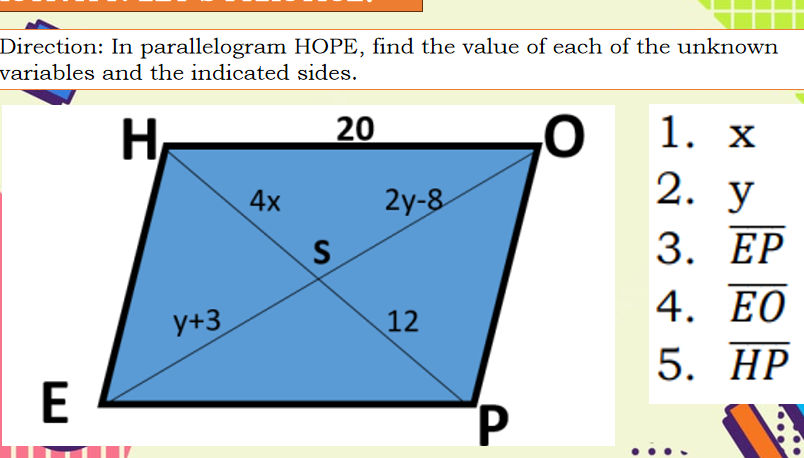 Direction In parallelogram HOPE find the | StudyX