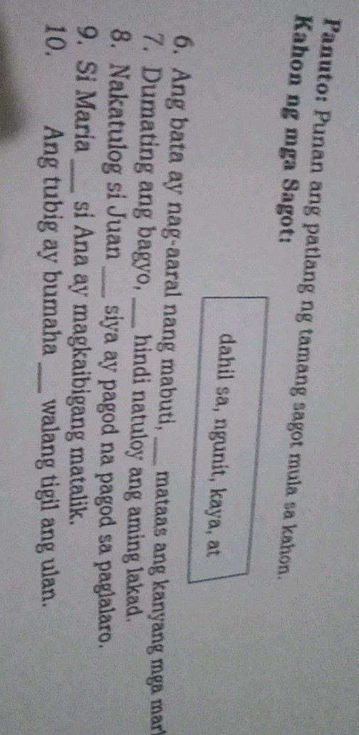 Panuto Punan ang patlang ng tamang sagot | StudyX