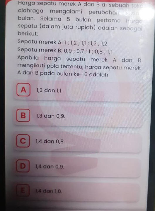 Harga sepatu merek A dan B di sebuah toko | StudyX