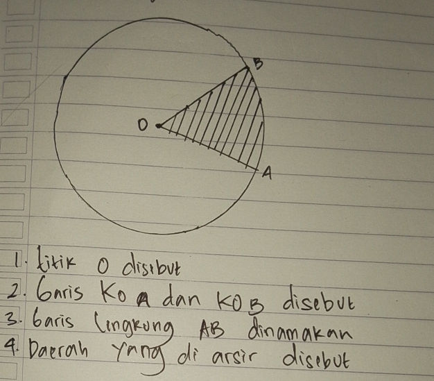1 Titik O disebut 2 Garis OA dan OB disebut | StudyX