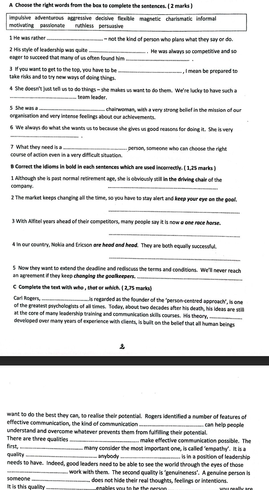 A Choose the right words from the box to | StudyX