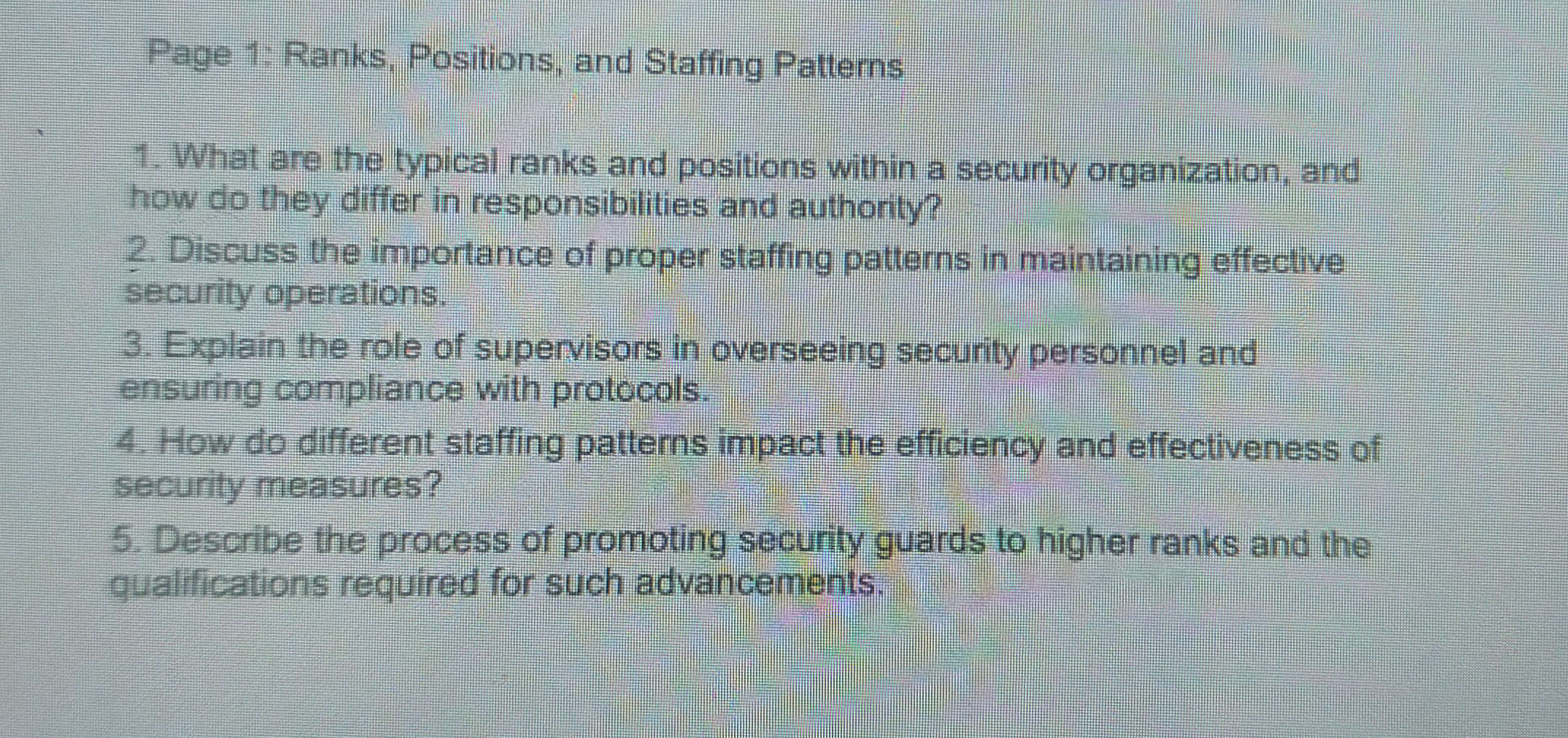 Page 1 Ranks Positions and Staffing Patterns