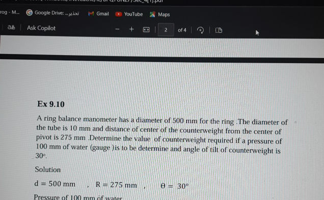 Ex 910 A ring balance manometer has a | StudyX