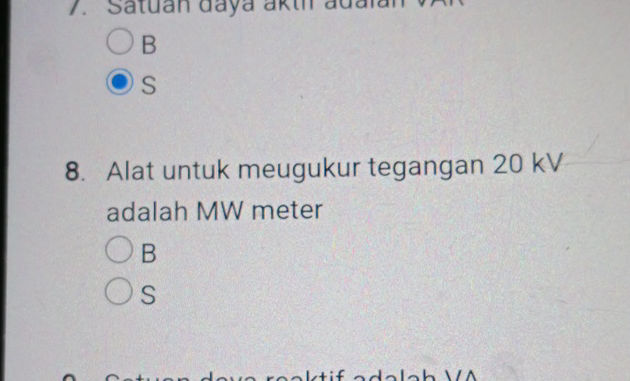 7 Satuan daya aktif adalah VAR OB S 8 Alat | StudyX