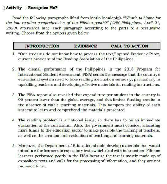 Activity Recognize Me Read the following | StudyX