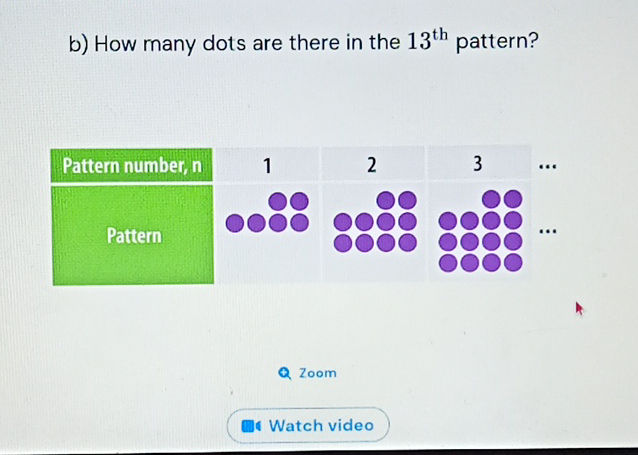 b) How many dots are there in the 13th
