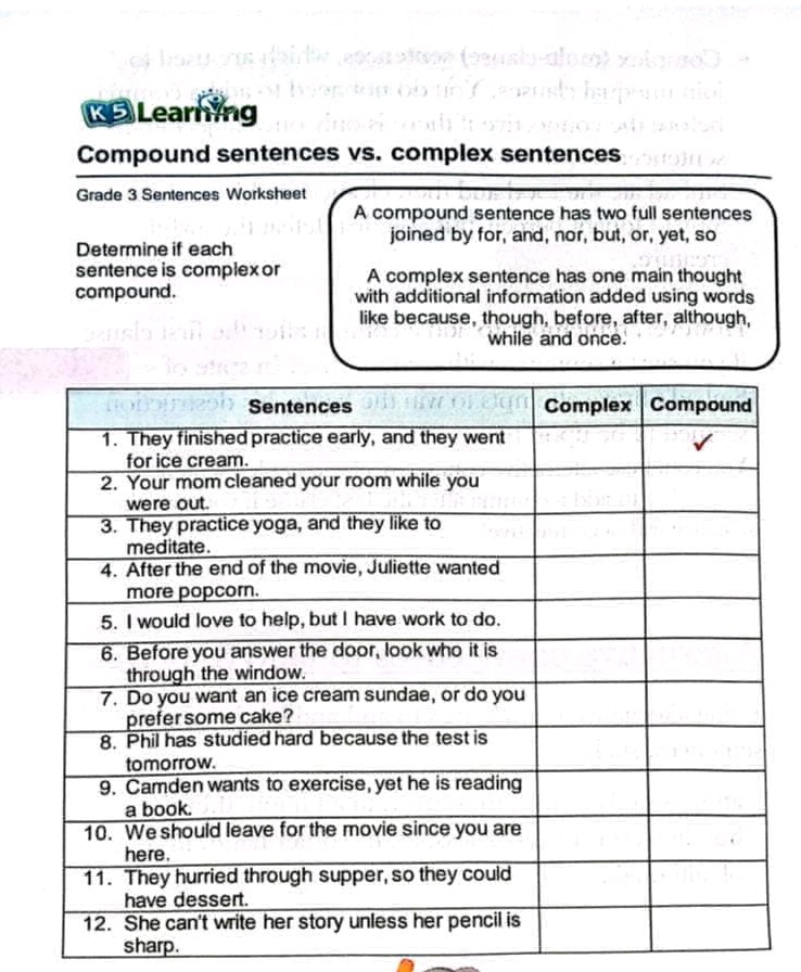 Compound sentences vs complex sentences