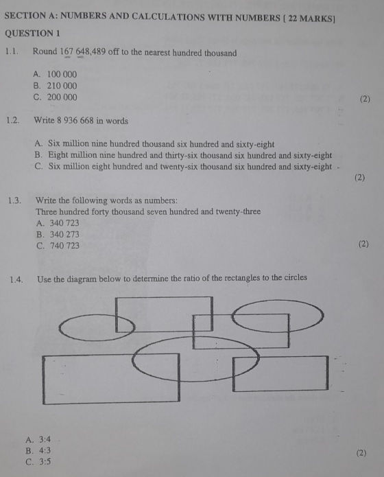 SECTION A NUMBERS AND CALCULATIONS WITH | StudyX