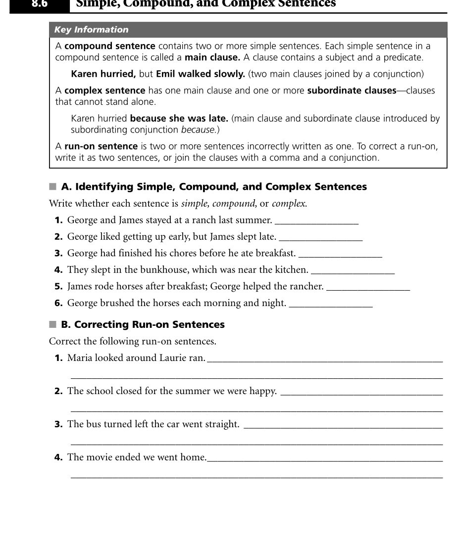 86 Simple Compound and Complex Sentences Key | StudyX