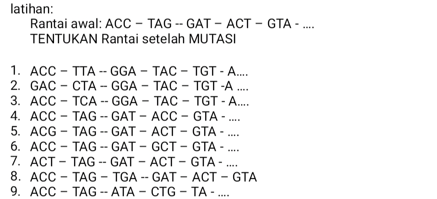 latihan Rantai awal ACC - TAG -- GAT - ACT - | StudyX