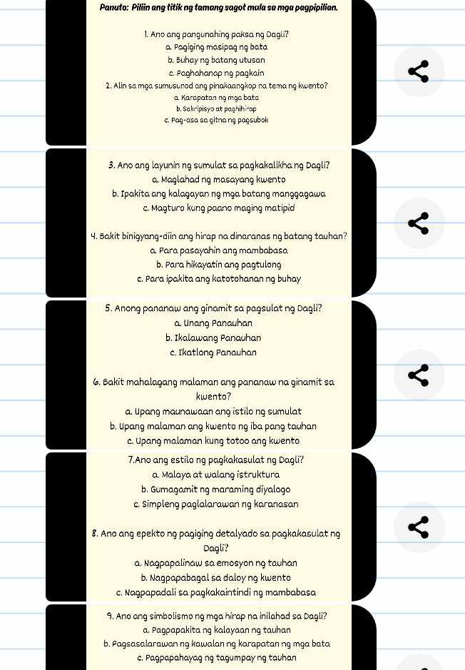 Panuto Piliin ang titik ng tamang sagot mula | StudyX
