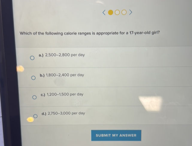 Which of the following calorie ranges is | StudyX