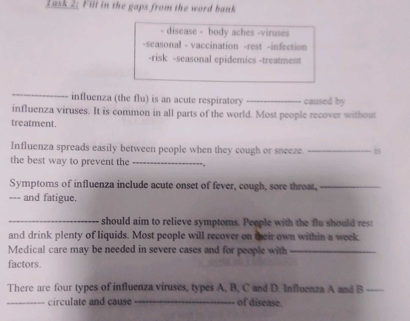 Task 2 Fill in the gaps from the word bank - | StudyX