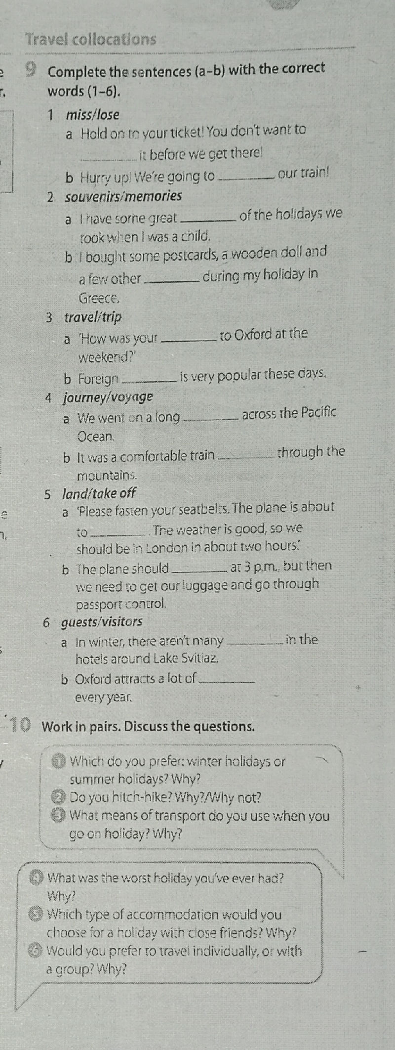 Travel collocations Complete the sentences | StudyX