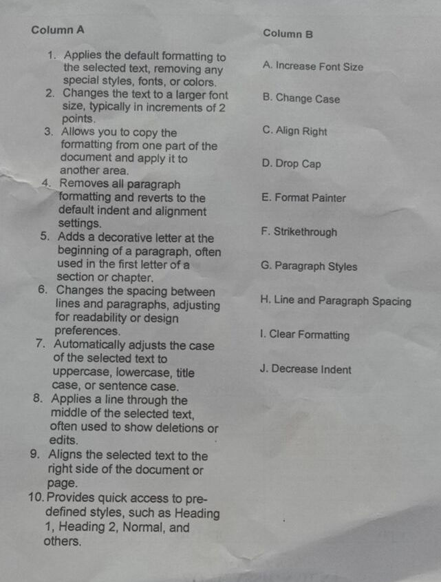 Column A 1 Applies the default formatting to | StudyX