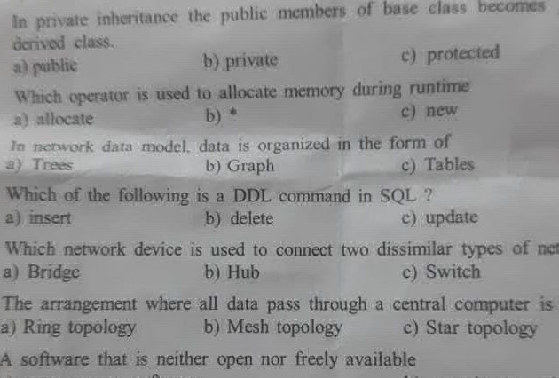 In private inheritance the public members of | StudyX