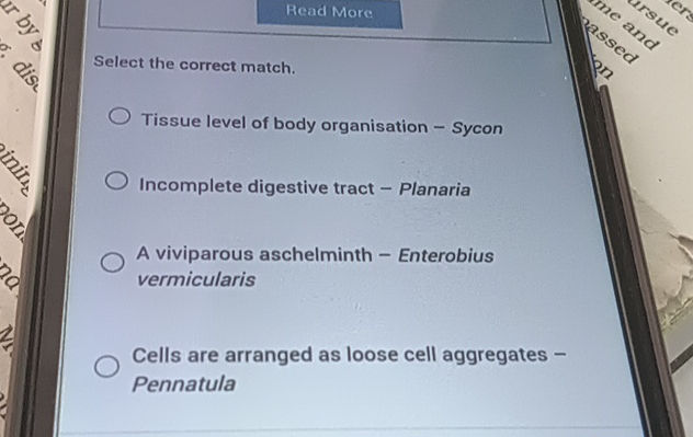 Select the correct match Tissue level of | StudyX