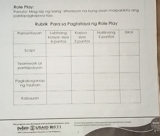 Role Play Panuto Mag isip ng isang sitwasyon | StudyX