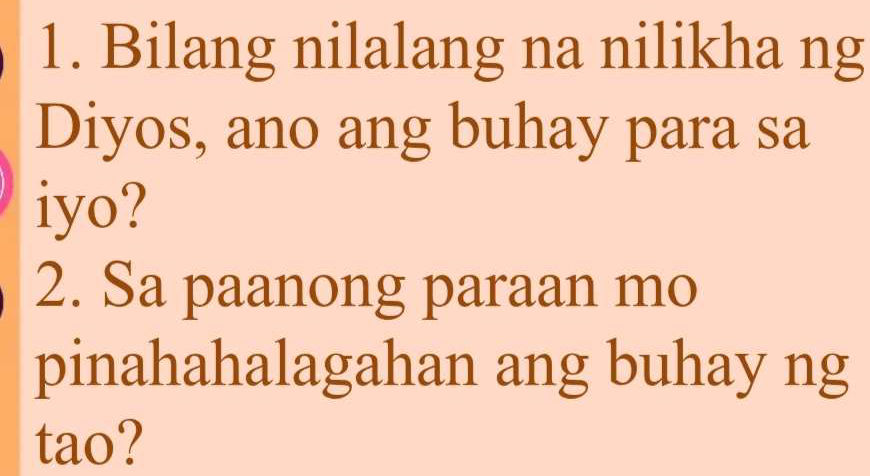 1 Bilang nilalang na nilikha ng Diyos ano | StudyX