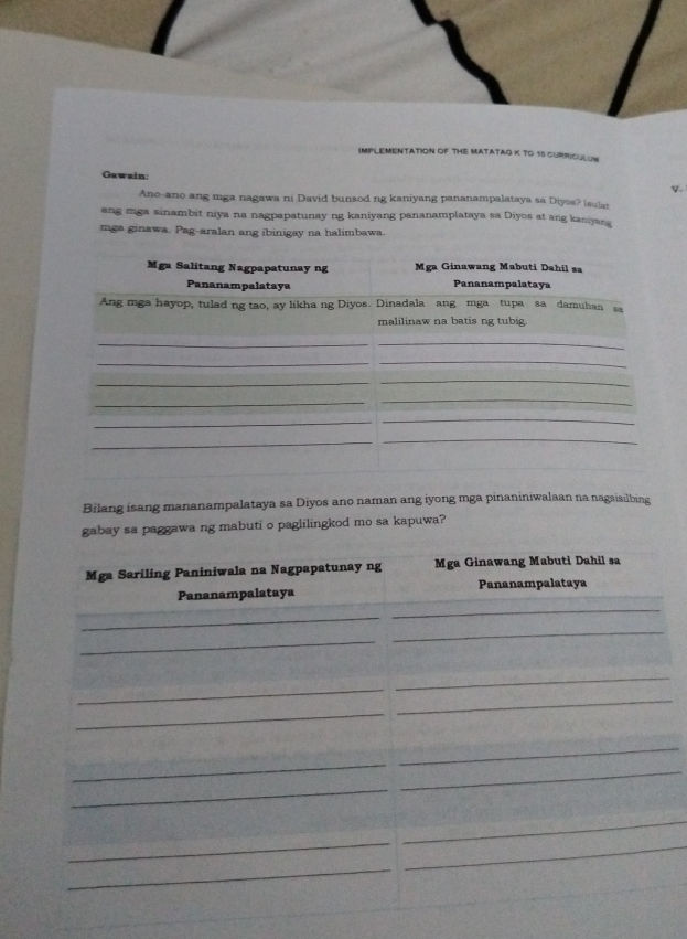 Gawain Ano-ano ang mga nagawa ni David | StudyX