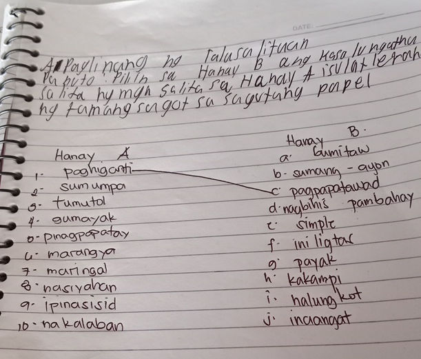 APiliin ang tamang salita sa Hanay B ang | StudyX