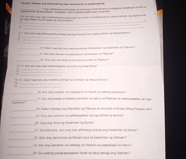 Panuto Tukuyin ang konsepto ng mga sumusunod | StudyX