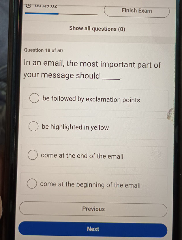 Question 18 of 50 In an email the most | StudyX