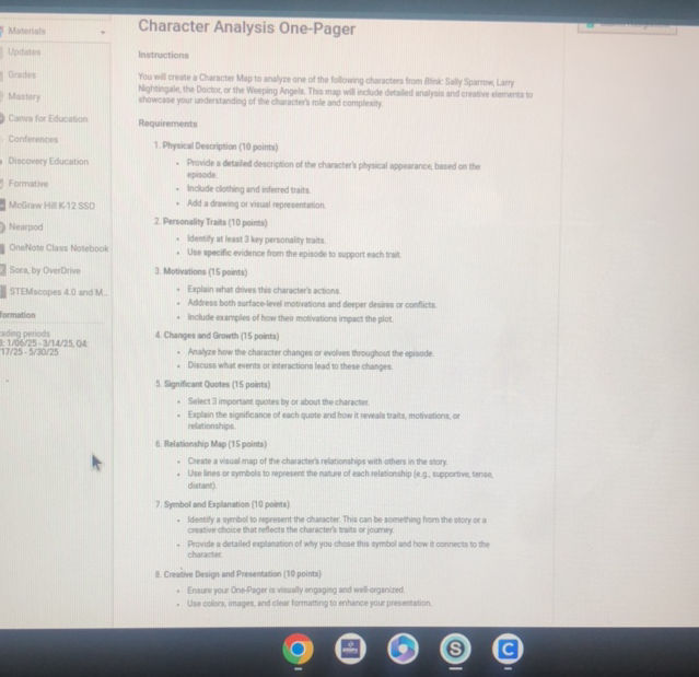 Character Analysis One-PagerInstructionsYou