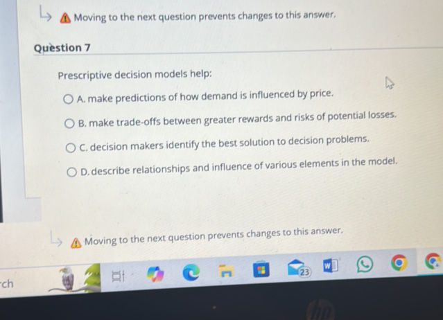 Prescriptive decision models help A make | StudyX