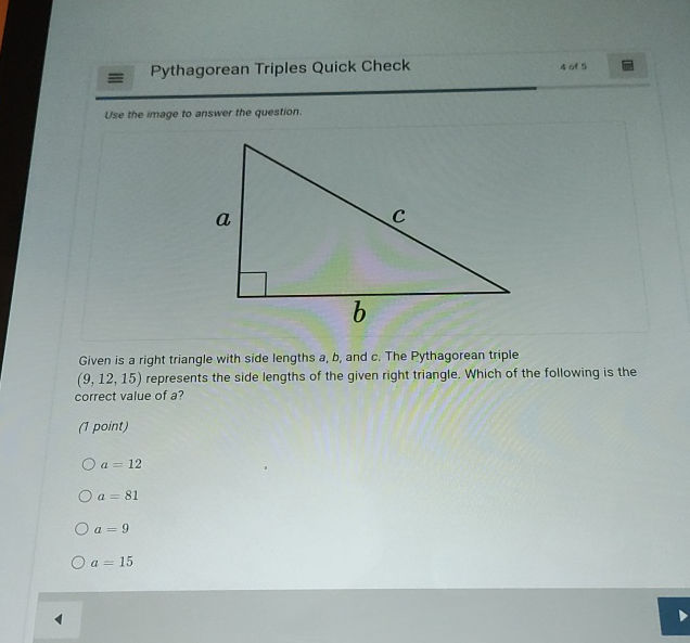 Pythagorean Triples Quick Check Use the | StudyX