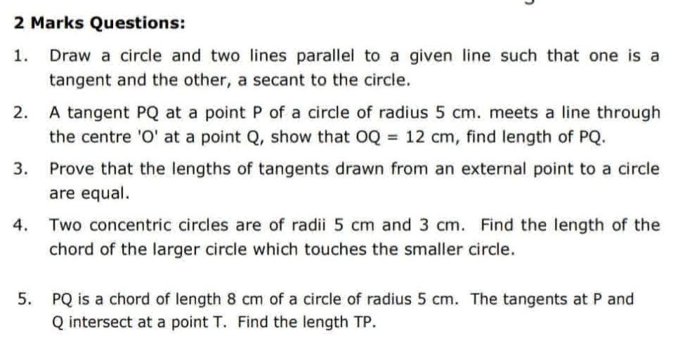 2 Marks Questions 1 Draw a circle and two | StudyX