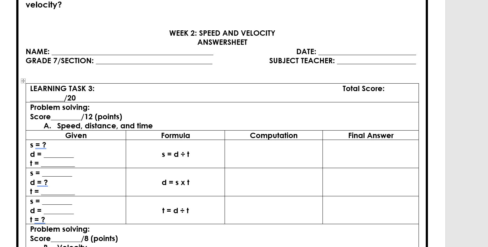 LEARNING TASK 3 /20 Problem solving Score | StudyX
