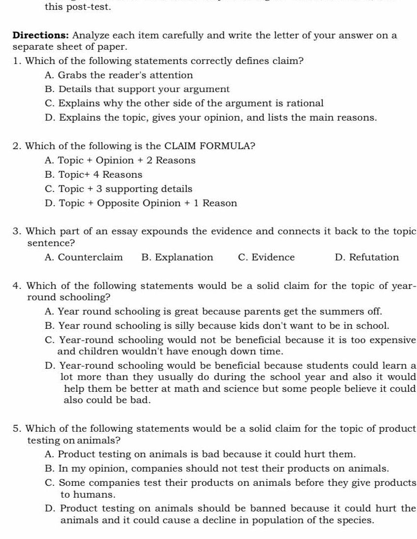 Directions Analyze each item carefully and | StudyX