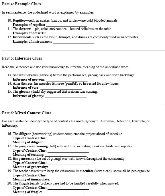 Part 4 Example Clues In each sentence the | StudyX