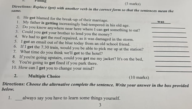 Directions Replace (get) with another verb | StudyX