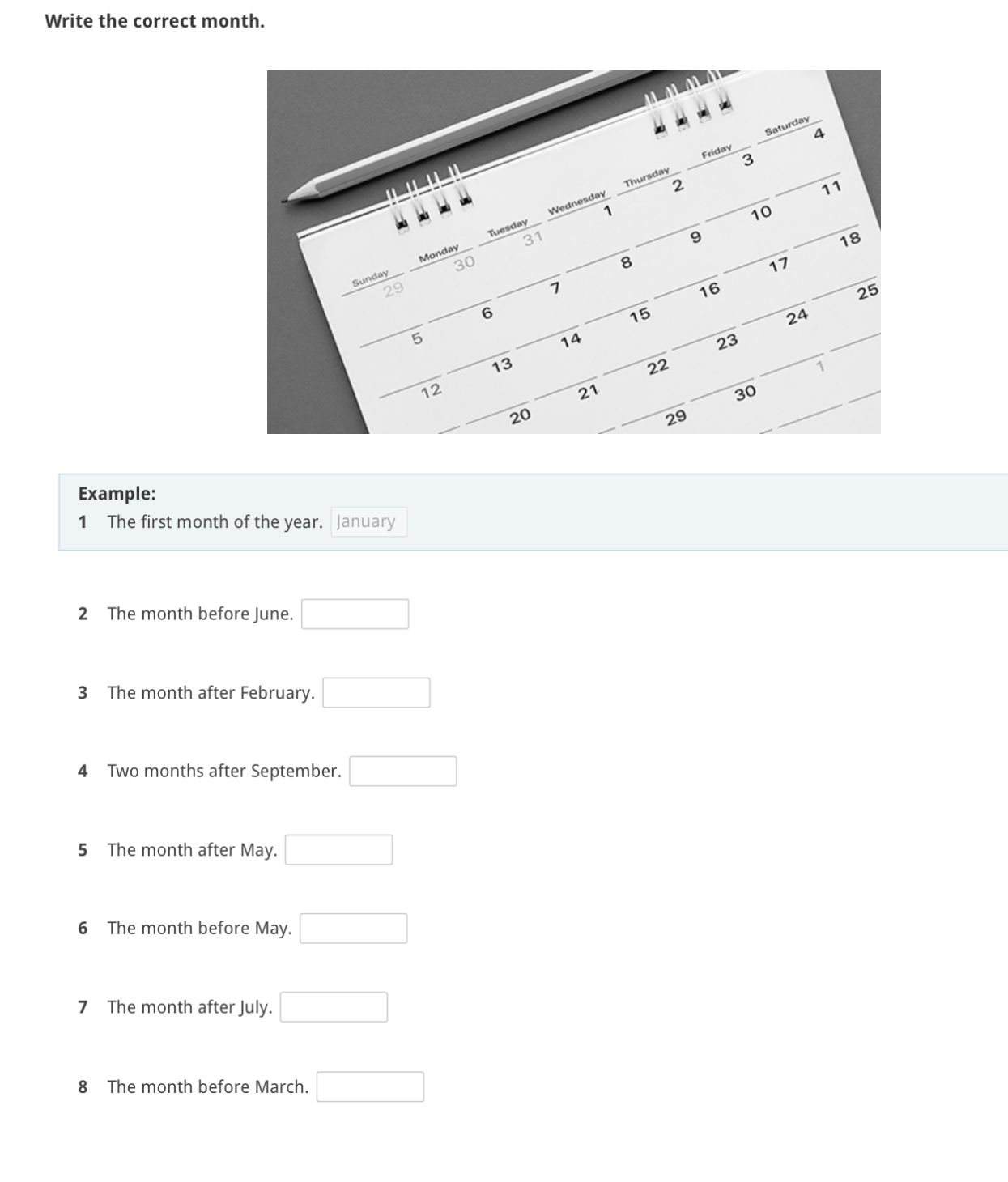 Write the correct month Example 1 The first | StudyX